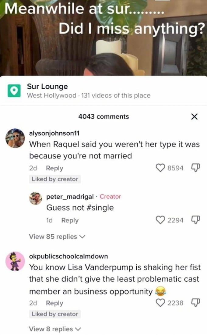 Vanderpump Rules: Peter Madrigal pokes fun at Tom and Raquel scandal