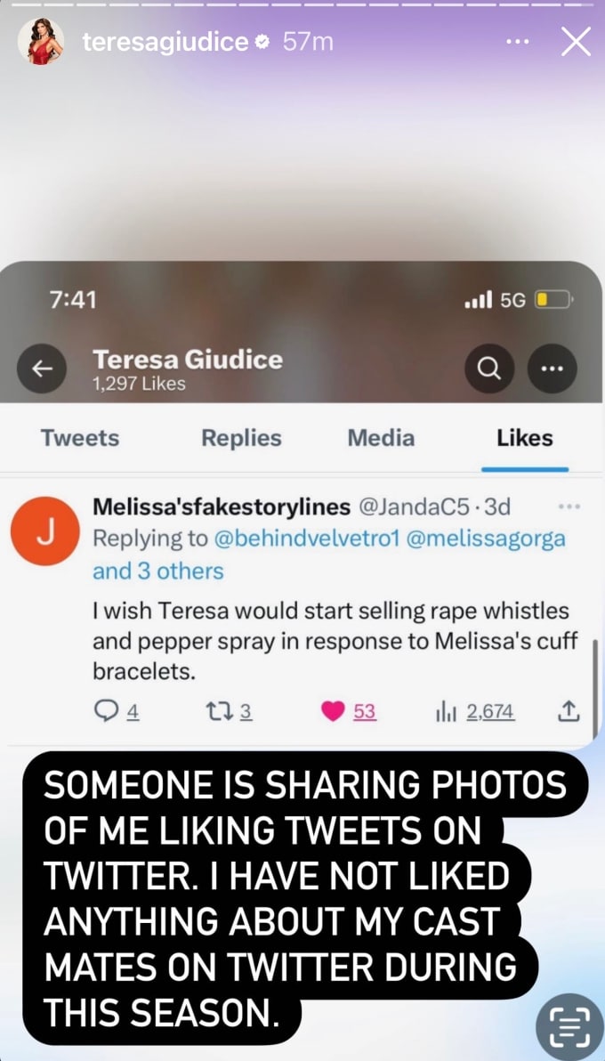 Teresa Giudice warns that someone is liking nasty tweets about her cast ...